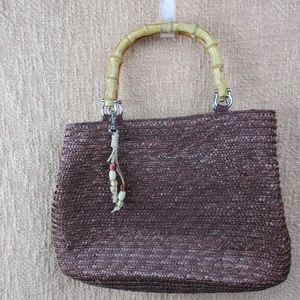 White Stag | Bags | White Stag Brown Wheat Straw Handbag Bamboo Handle ...